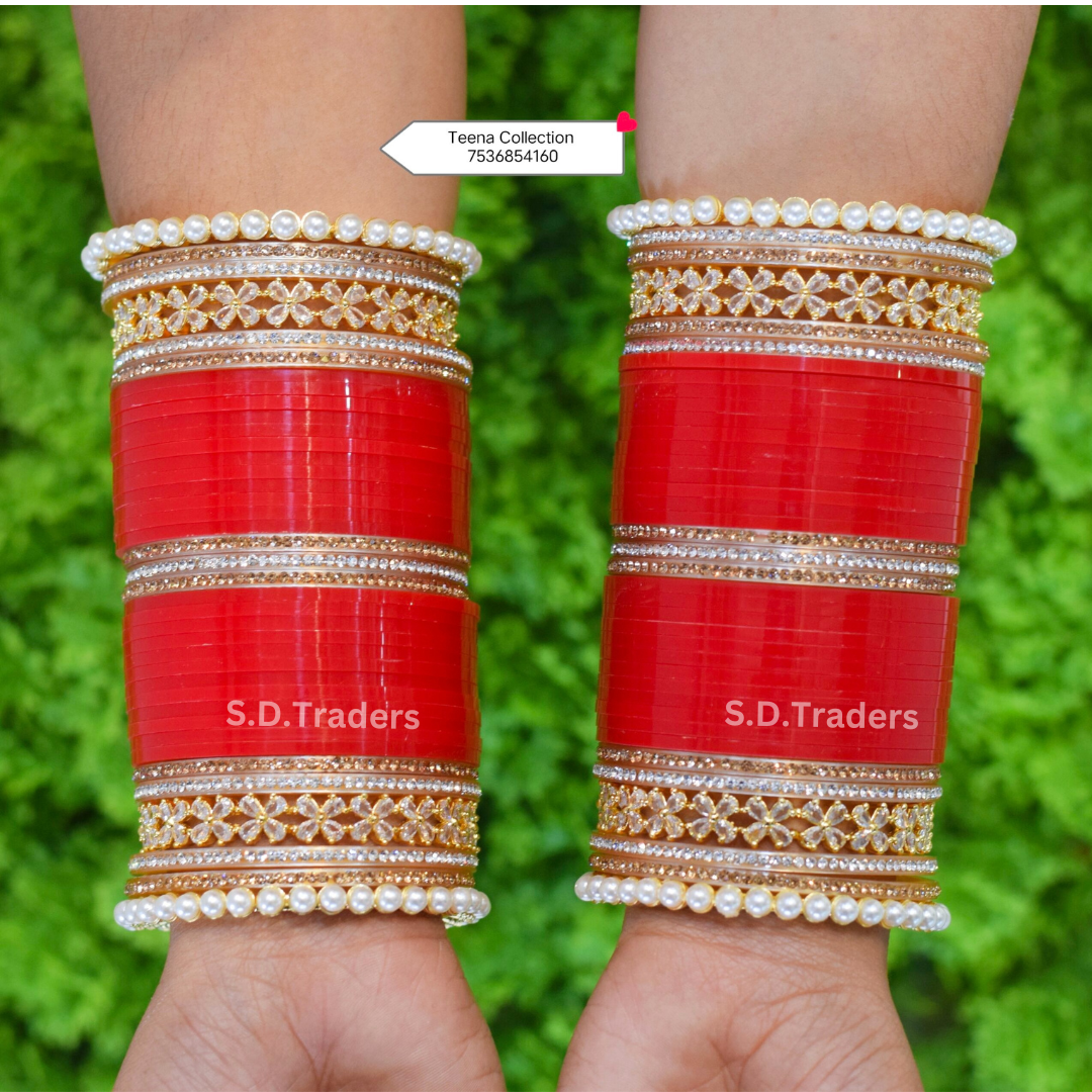 American Diamond Chura For Bride In Red Colour